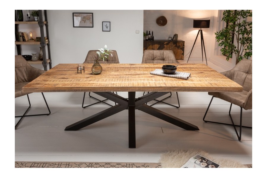 Table à manger bois massif 160/180/200 cm pied mikado noir