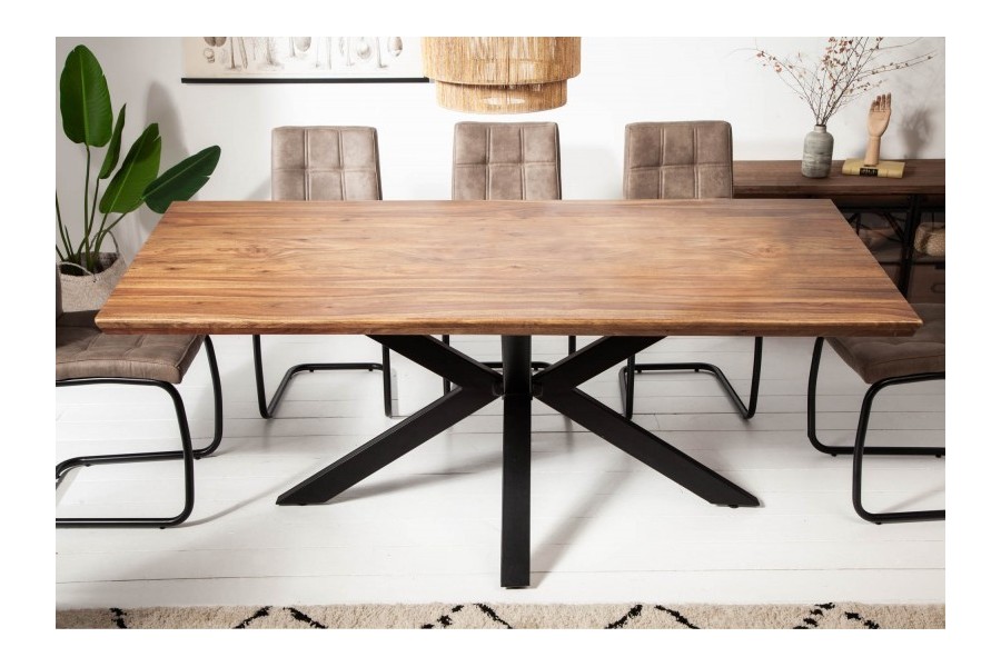 Table à manger de 180 /200 cm en bois massif pied mikado design industriel